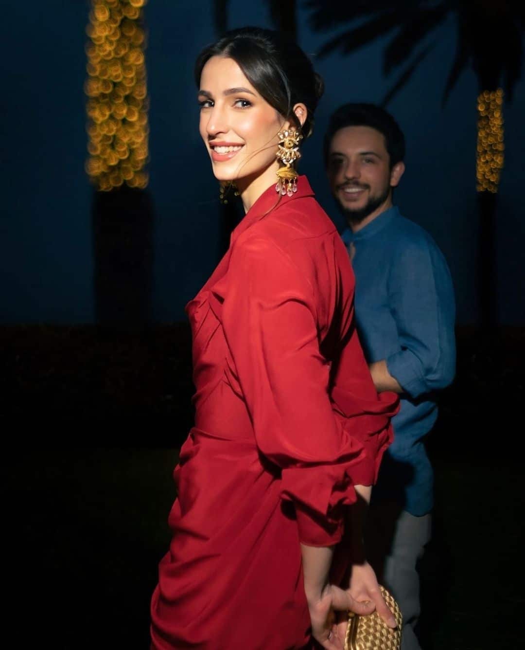 Princess Rajwa Shows Off Her Baby Bump in A Blue Jumpsuit