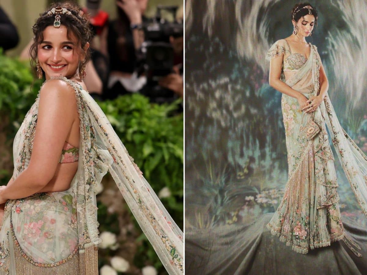 Alia Bhatt Stuns In Floral Sabyasachi Saree At Met Gala 2024